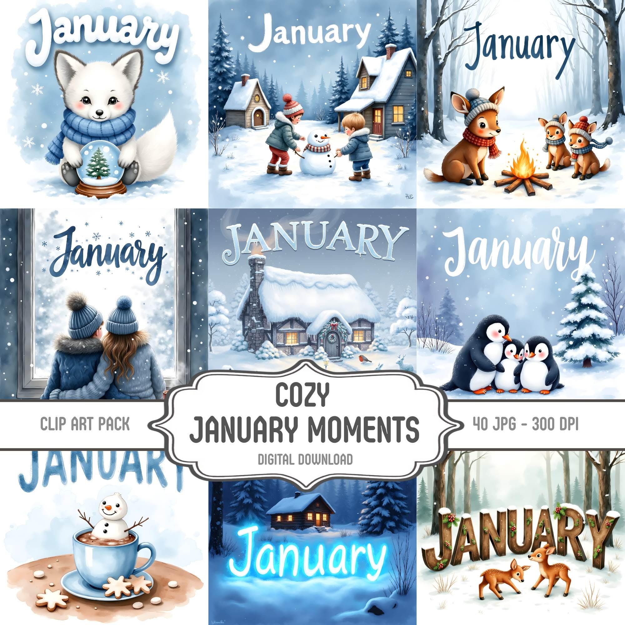 Cozy January Moments – 40 High-res Jpgs for Card Making, Scrapbooking ...