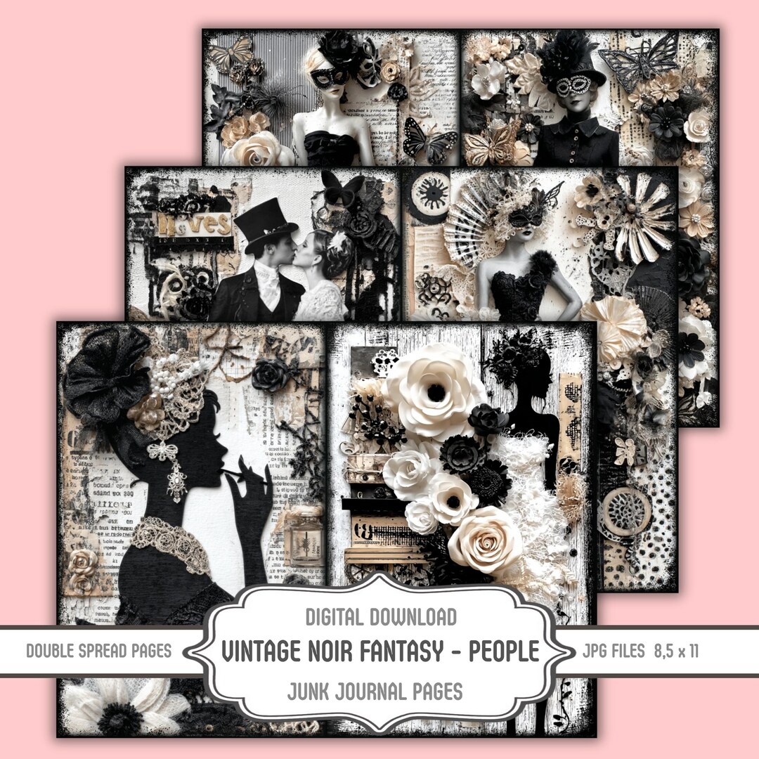 Vintage Noir Fantasy People Junk Journal Kit – Mixed Media Collage ...