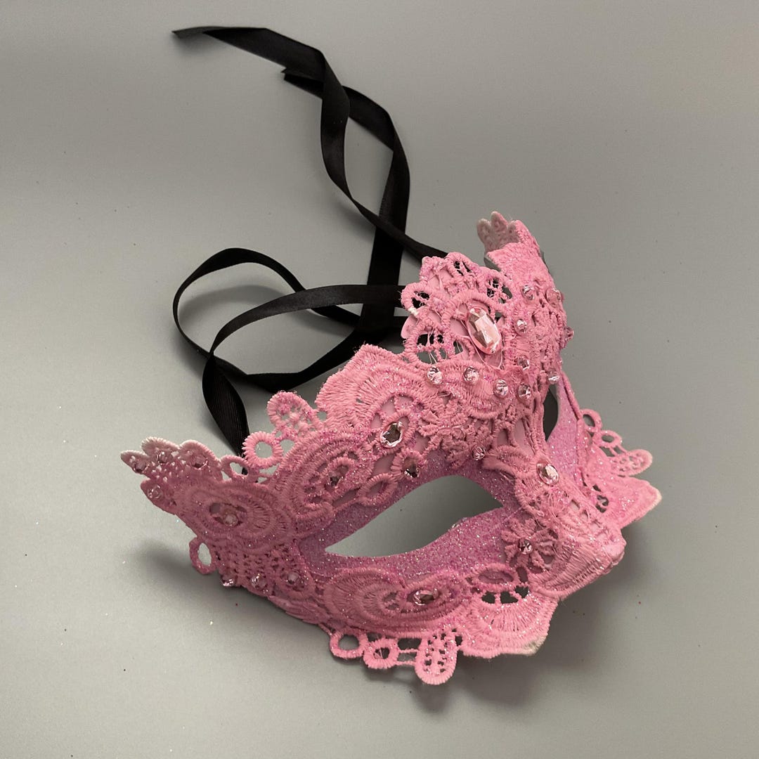 Brocade Lace Pink Masquerade Feather Mask for Wedding Women Girls ...