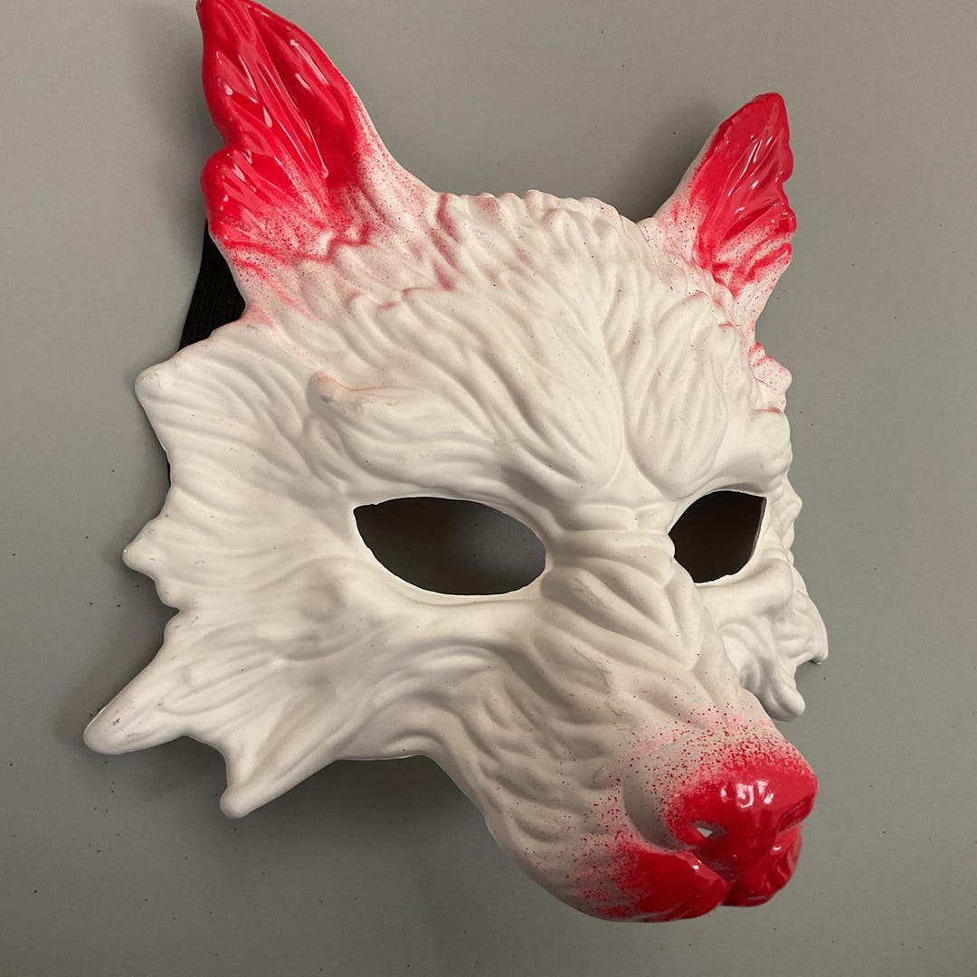 White & Red Wolf Mask: Halloween Masquerade, Cosplay Costume - Etsy