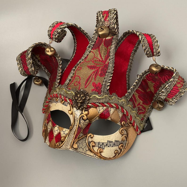 Harlequins Gold Red Masquerade Jolly Jester Mask: Classic Costume Ball ...