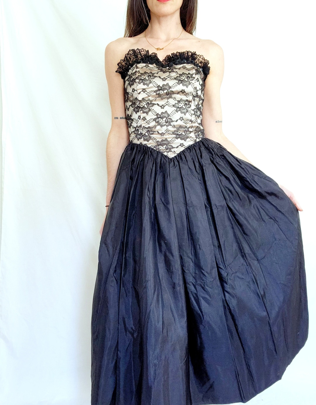 Vintage Black Lace Dress 80s Prom Dress Strapless Cocktail - Etsy