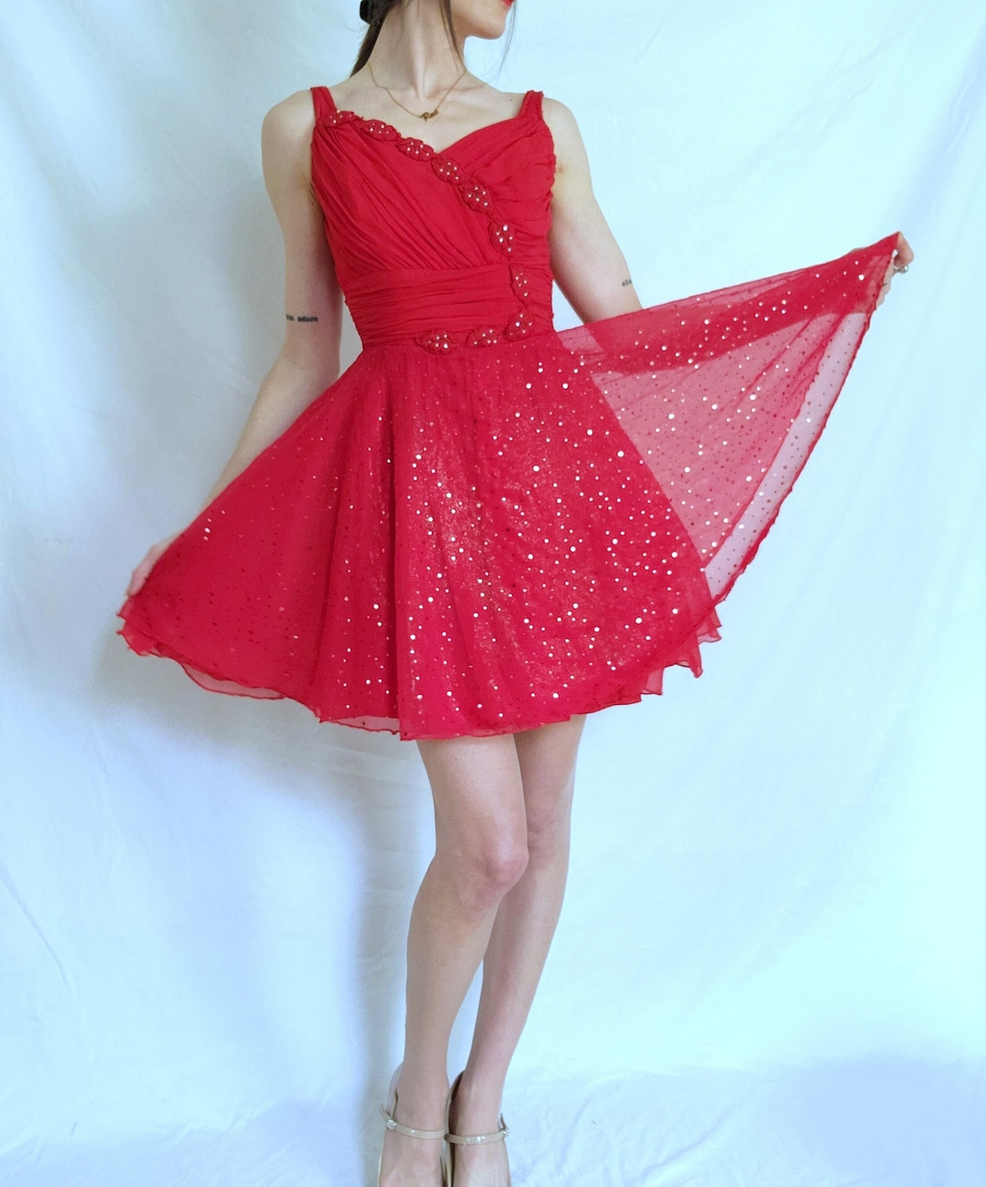 1950s Red Dress, 50s Party Dress, Vintage Dance Dress, Vaudville ...
