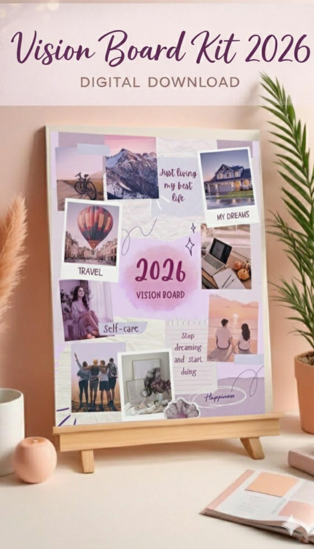 2026 Vision Board Kit | Printable Planner, Quote Cards (digital ...