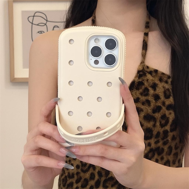 Minimalist Beige Crocs-style Silicone Grip Phone Case – Shockproof Soft ...