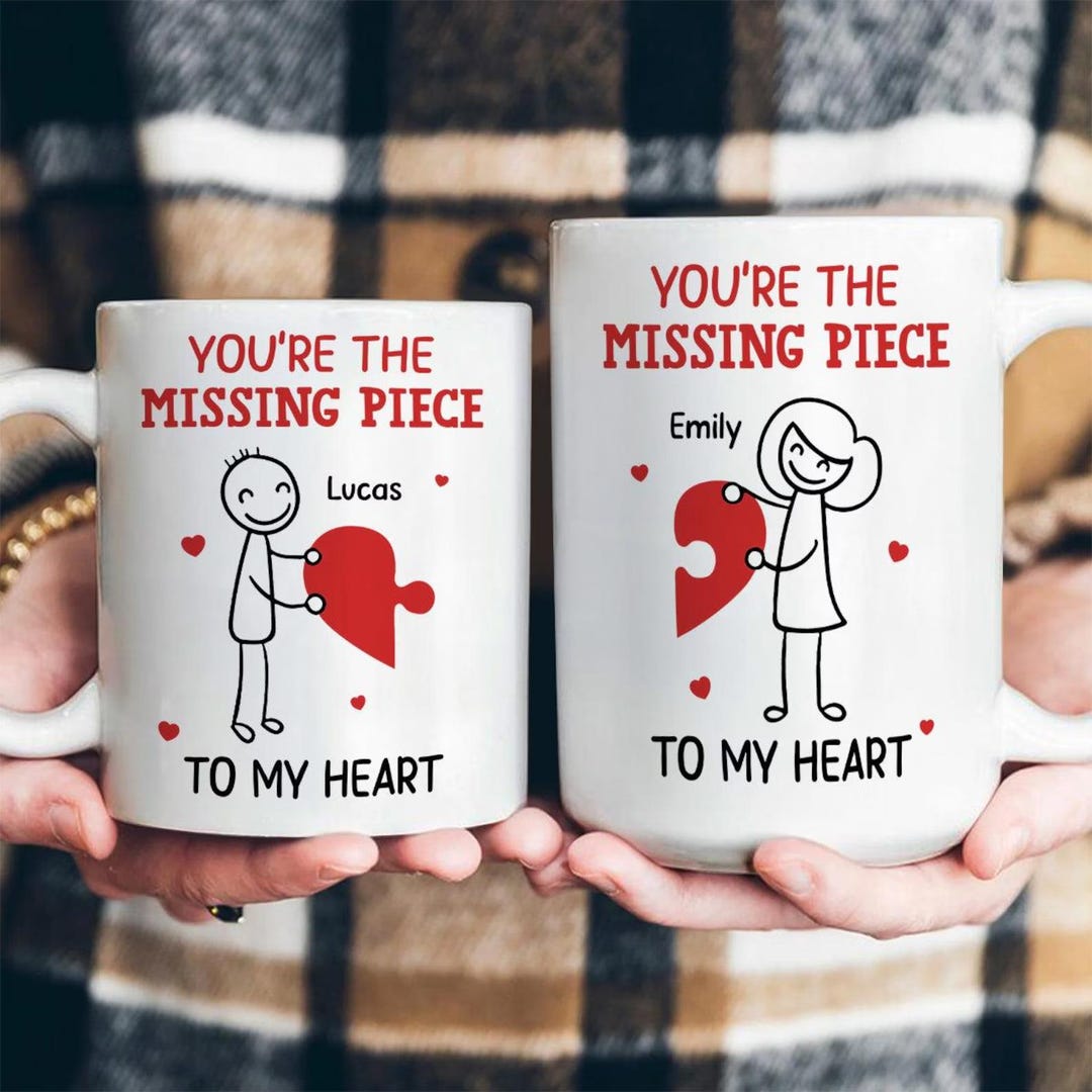 Personalized Puzzle Heart Couple Mug, You Complete My Heart Mug, Custom ...