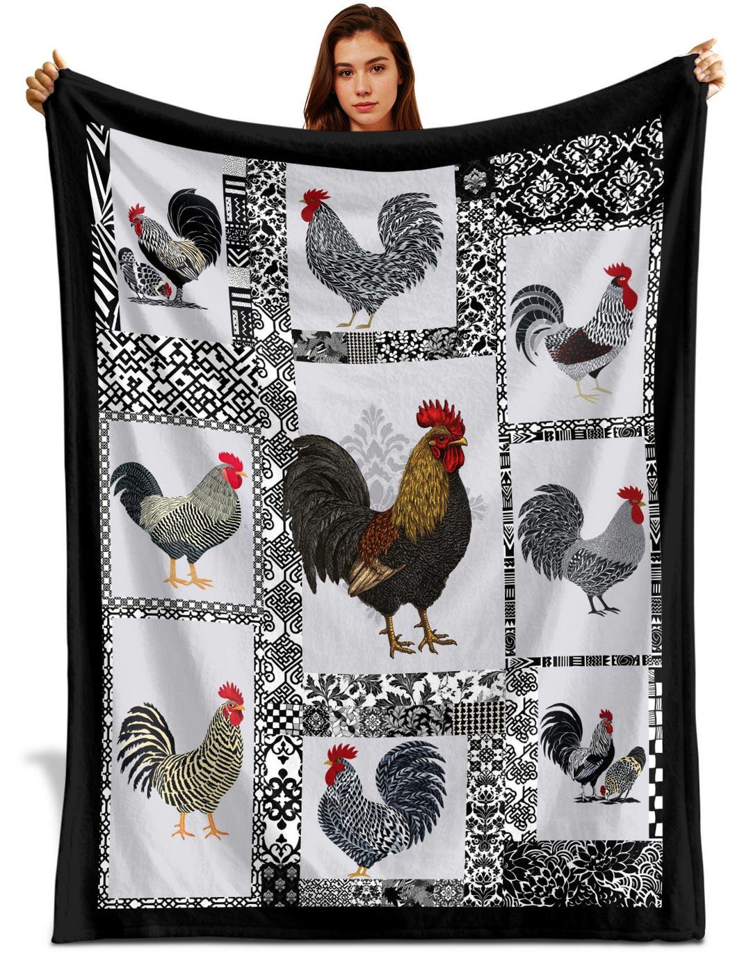 Farmhouse Rooster Blanket, Cozy Fleece or Sherpa Throw, Rustic ...