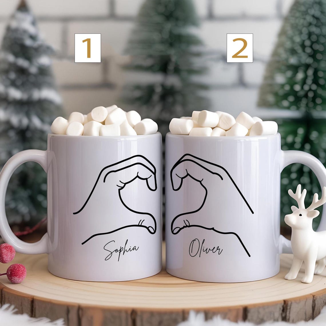 Personalized Hand Heart Couple Mug Set, Minimal Line Art Coffee Mug ...