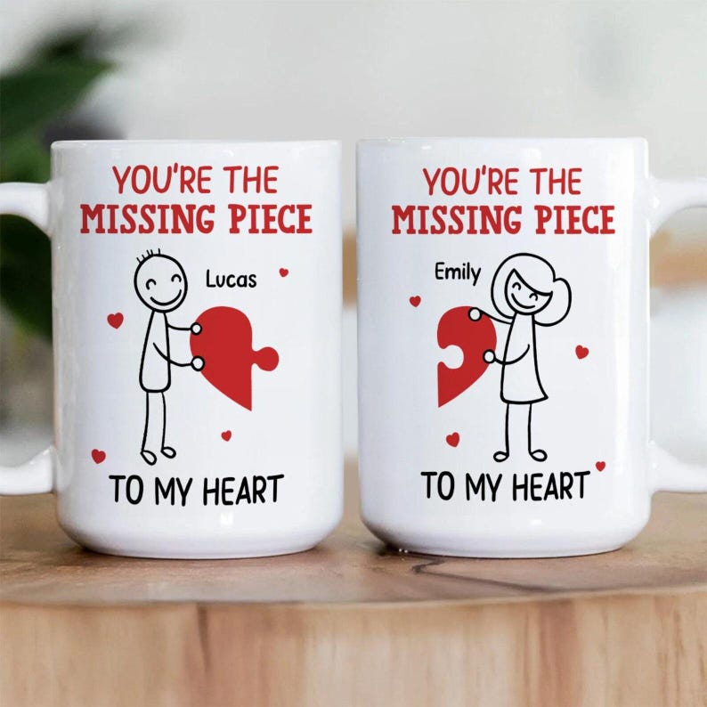 Personalized Puzzle Heart Couple Mug, You Complete My Heart Mug, Custom ...