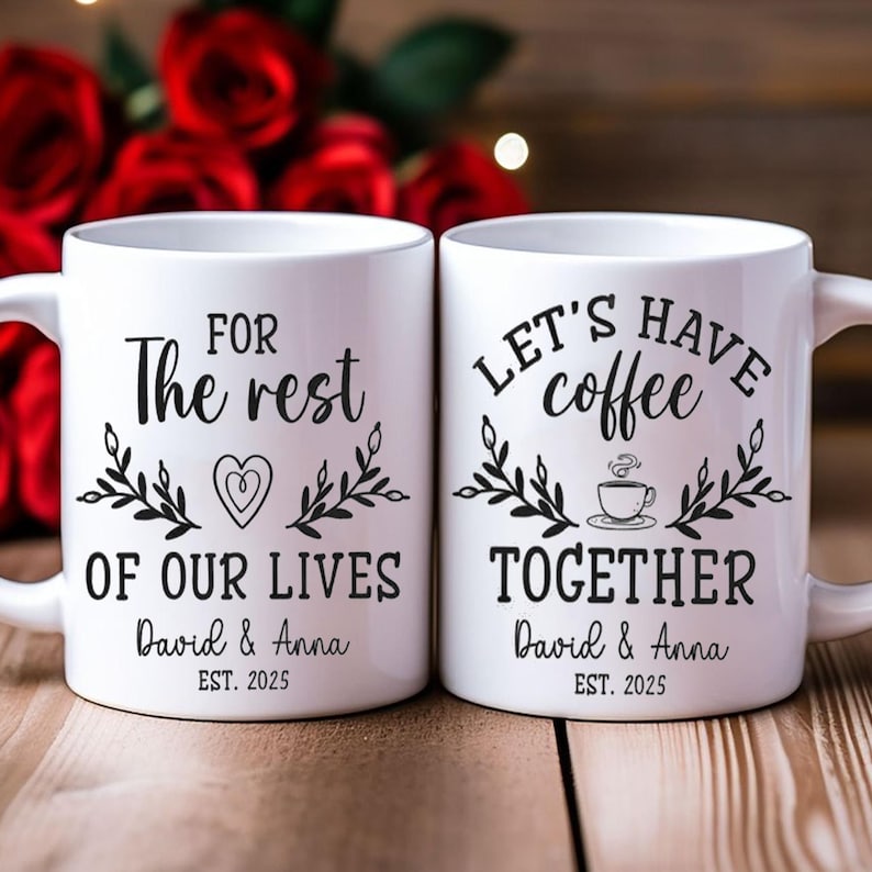 Personalized Coffee Couple Mug Set, Custom Name Wedding Mugs, Romantic ...