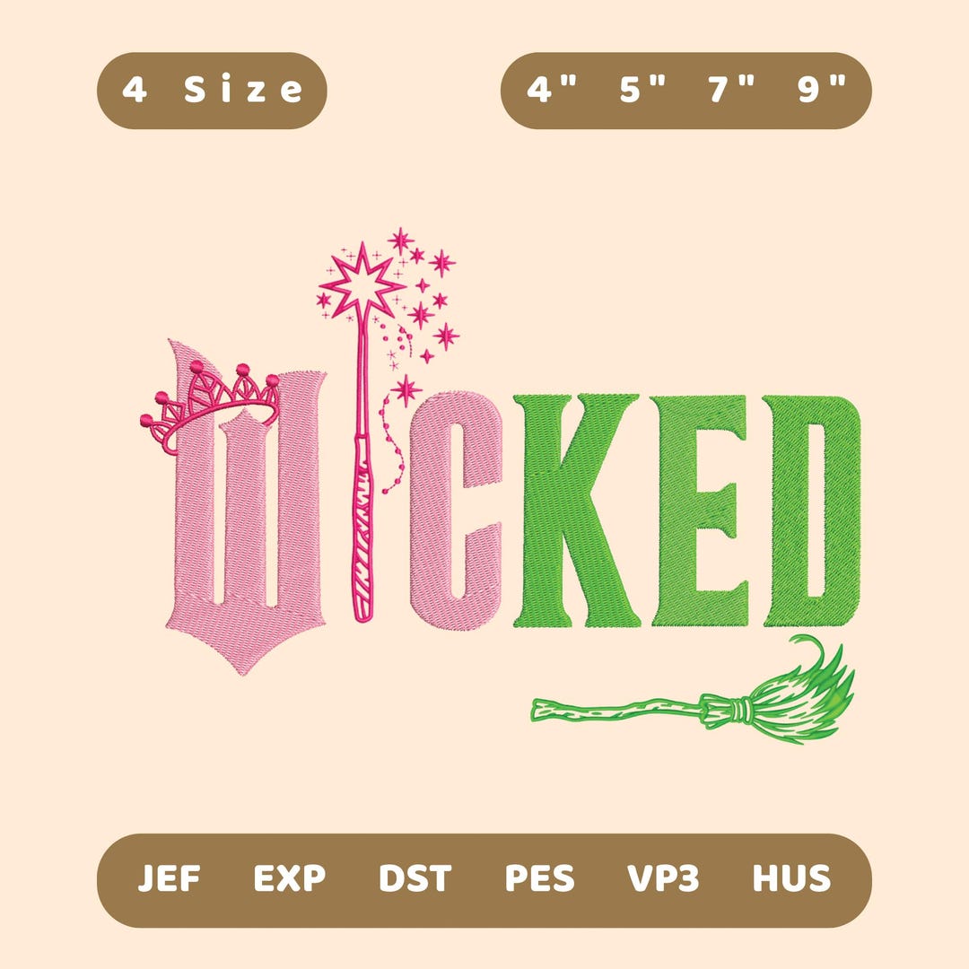 Witch Embroidery Designs, Wicked Machine Embroidery Files, Pink Green ...