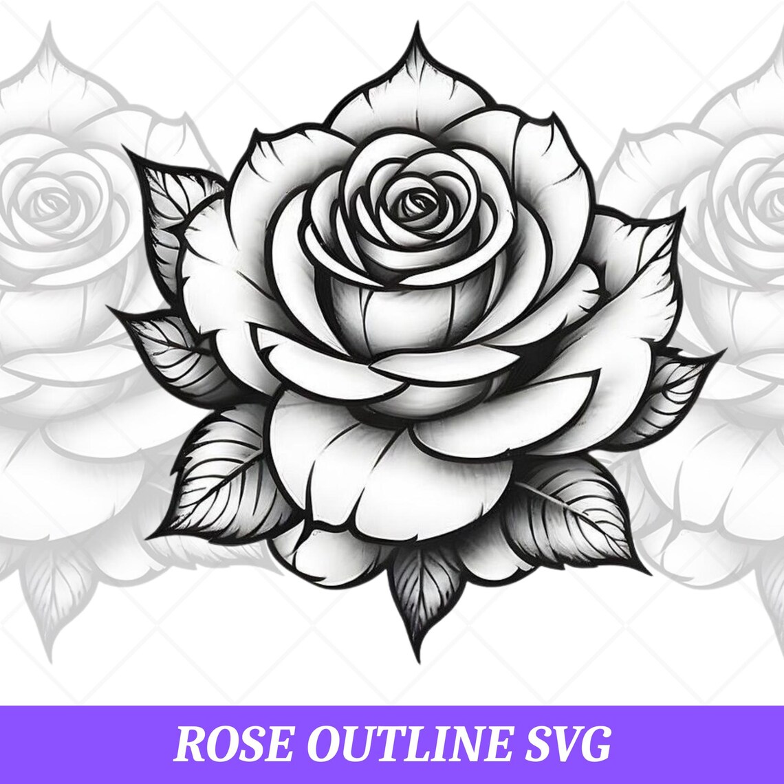 Rose SVG Cut Files | Rose Outline SVG and PNG | Half Rose Vector ...