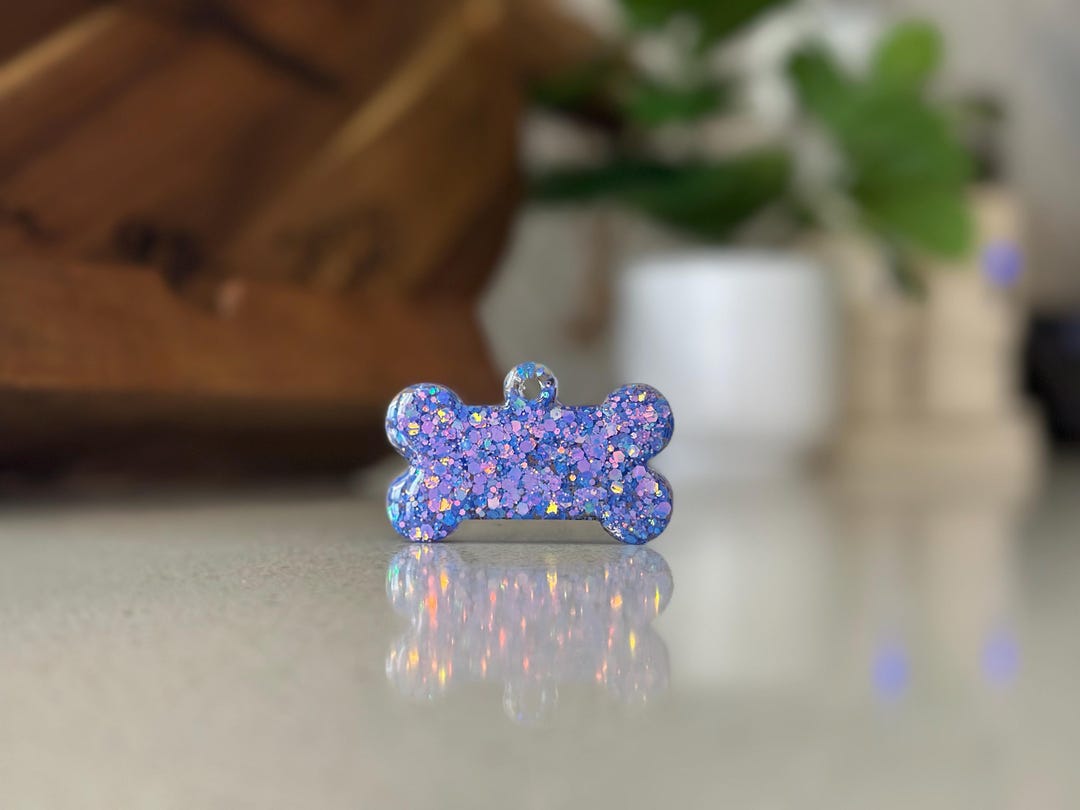 Custom Glitter Resin Dog Bone Name Tag - Sparkly Pet ID - Etsy