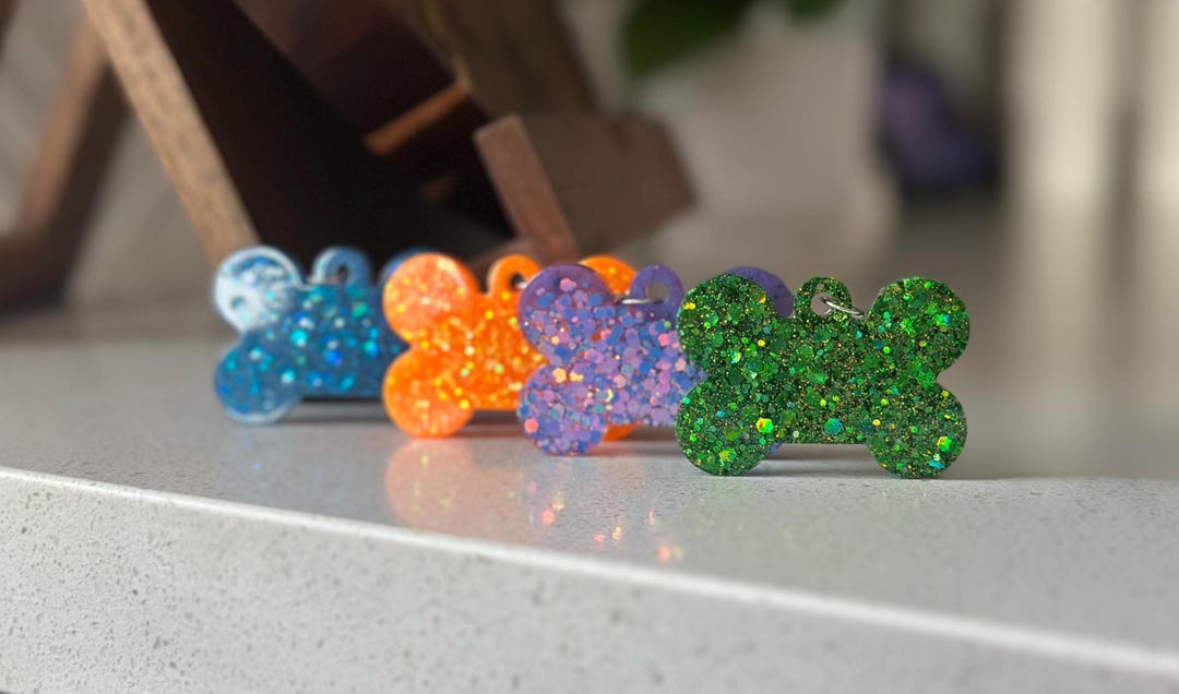 Custom Glitter Resin Dog Bone Name Tag - Sparkly Pet ID - Etsy