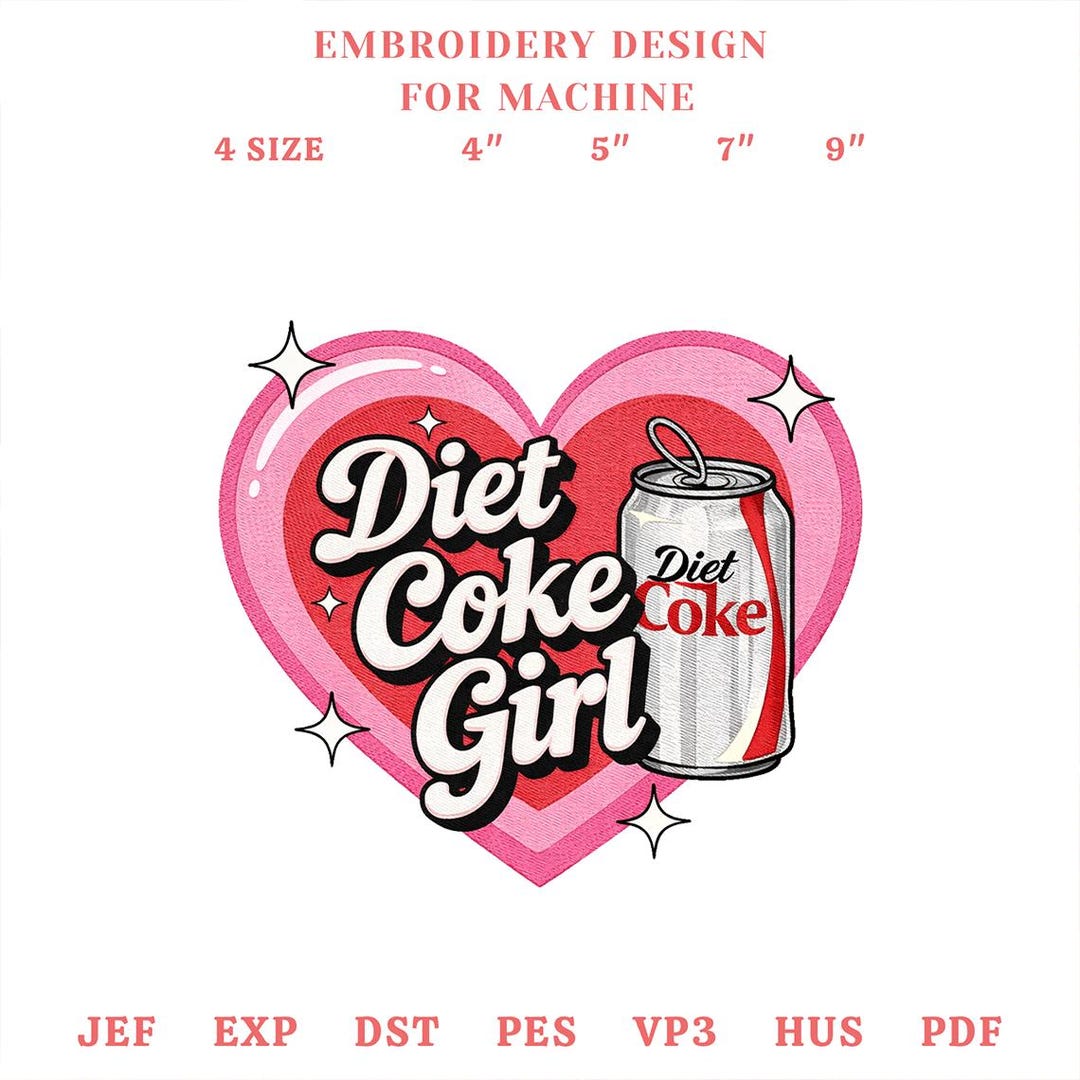 Diet Coke Girl Heart Embroidery Design, Retro Soda Valentine Machine ...