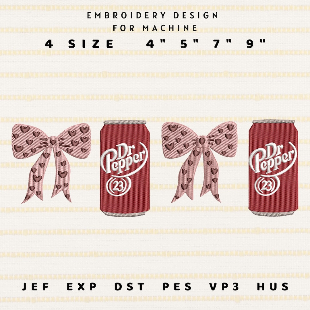Dr Pepper Pink Bow Coquette Embroidery Design, Dr Pepper Lover File ...