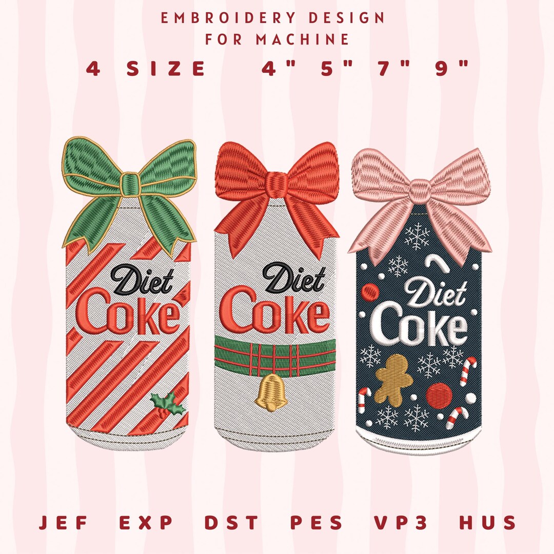 Christmas Diet Coke Coquette Embroidery Design File, Festive Holiday ...