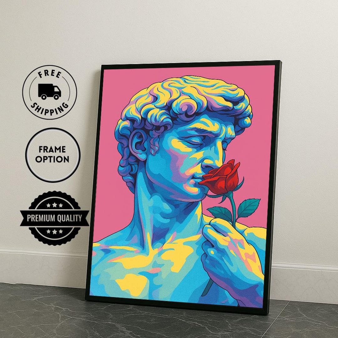 Colorful David Statue Pop Art Canvas Wall Art Print Vibrant Living Room ...