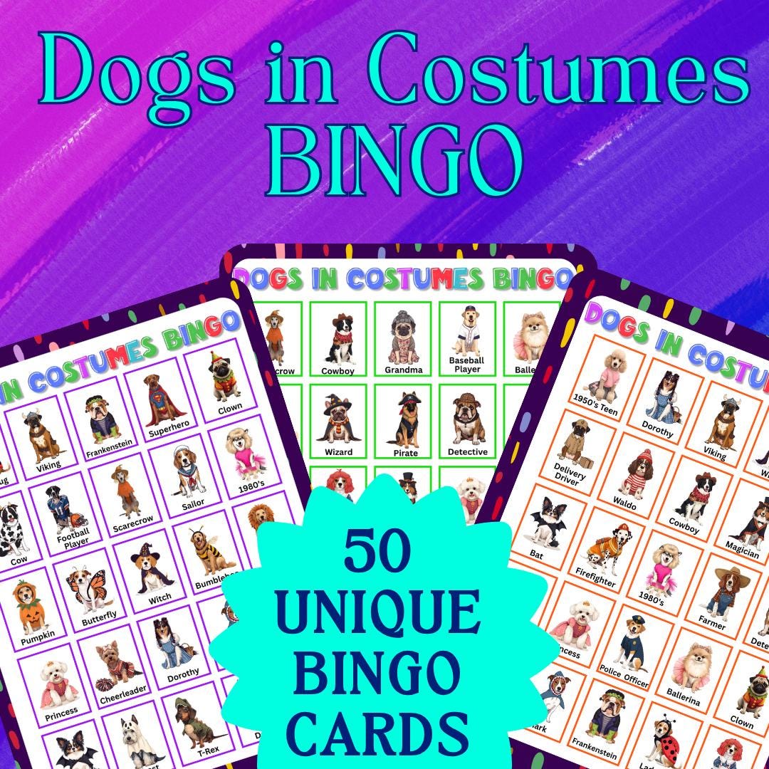 50 Card Dogs in Costumes BINGO. Digital Download. Let the Barking Begin ...