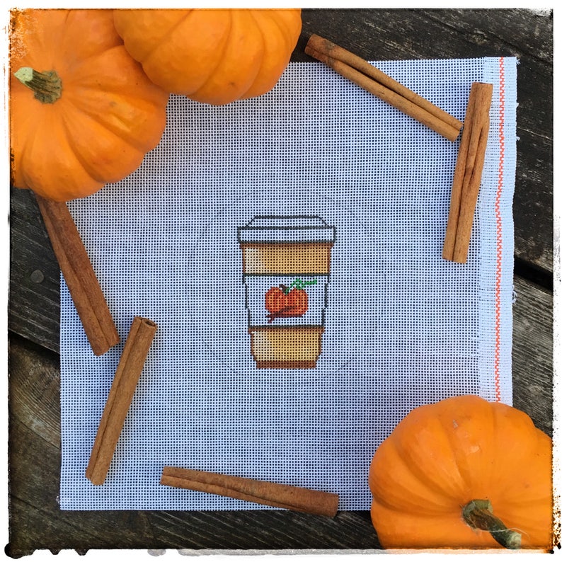 Hand Painted Pumpkin Spice Coffee Needlepoint Canvas by Mypinksugarlife ...
