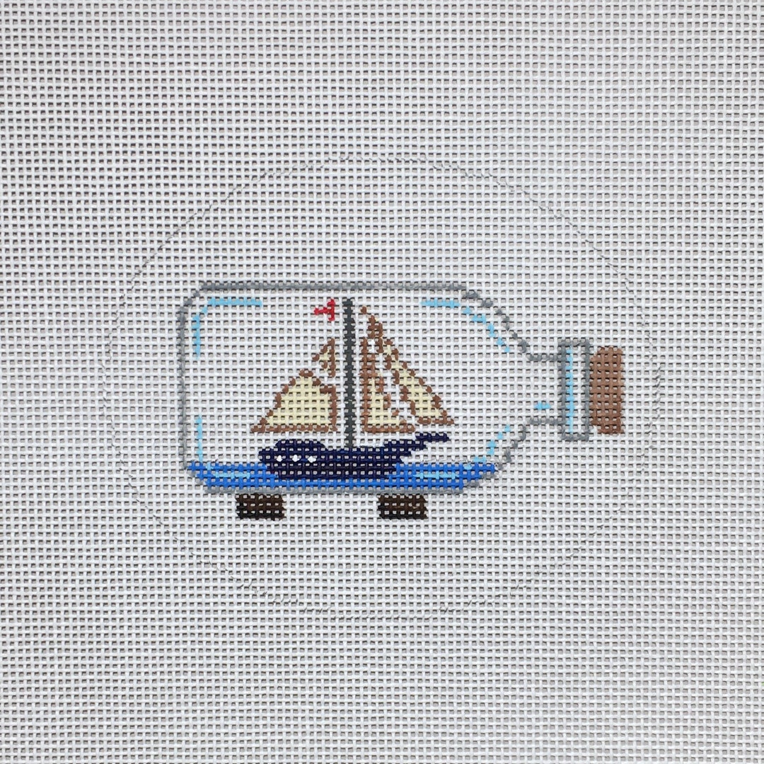 Hand Painted Ship in a Bottle Needlepoint Canvas by Mypinksugarlife - Etsy