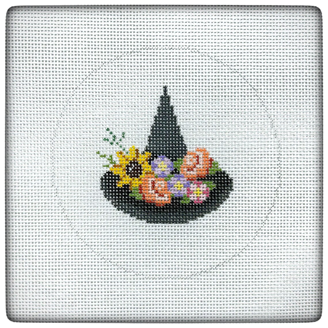 Stitch Painted Floral Witch Hat Needlepoint Canvas by Mypinksugarlife ...