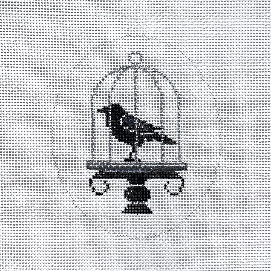 Hand Painted Crow / Raven in Cage Needlepoint Canvas by Mypinksugarlife ...