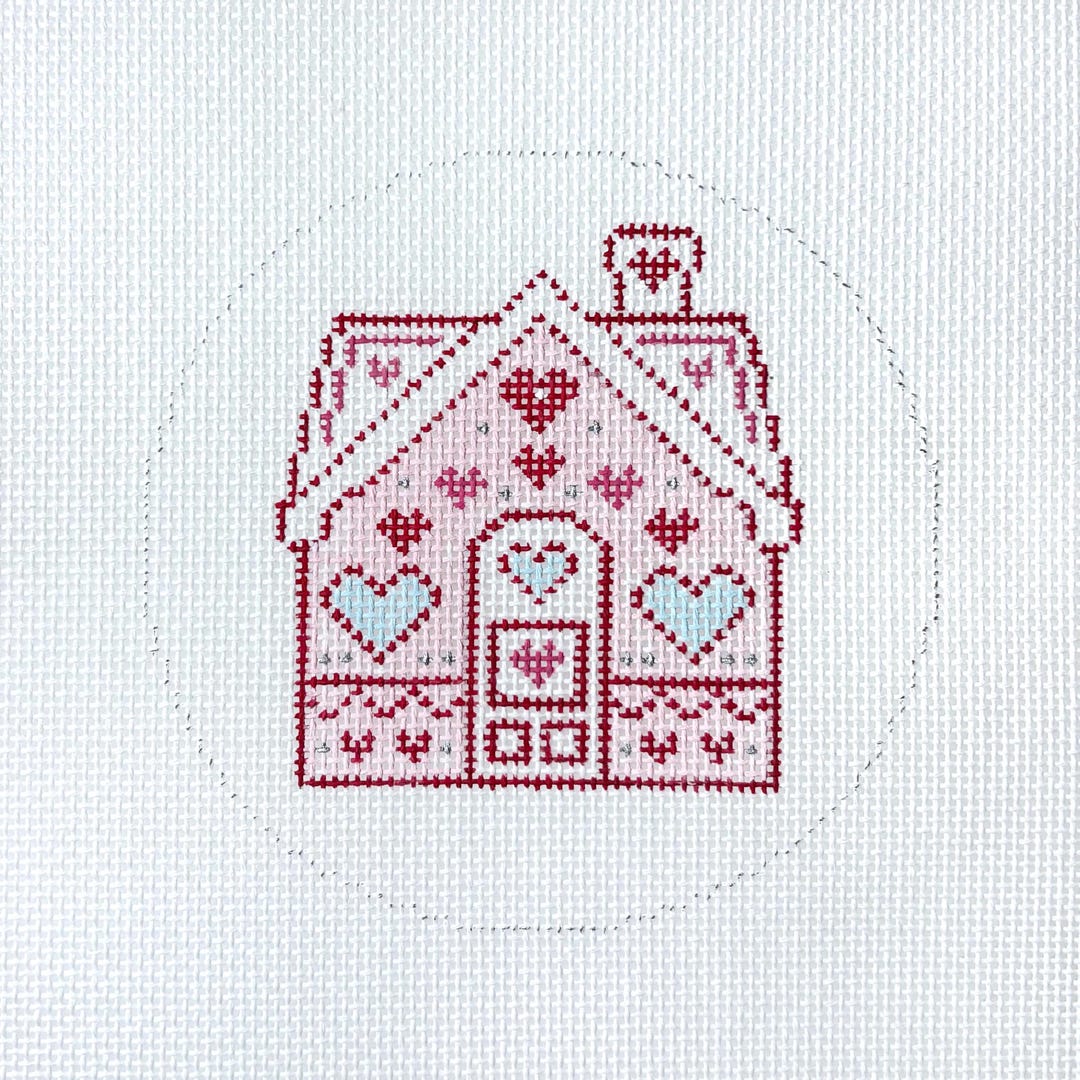 Hand Painted Pink Heart House Needlepoint Canvas by Mypinksugarlife - Etsy