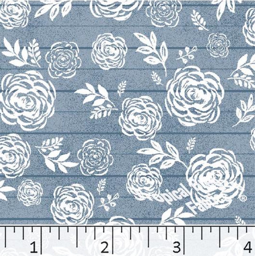 Slate Blue Cabbage Roses Poly Cotton Fabric - Etsy