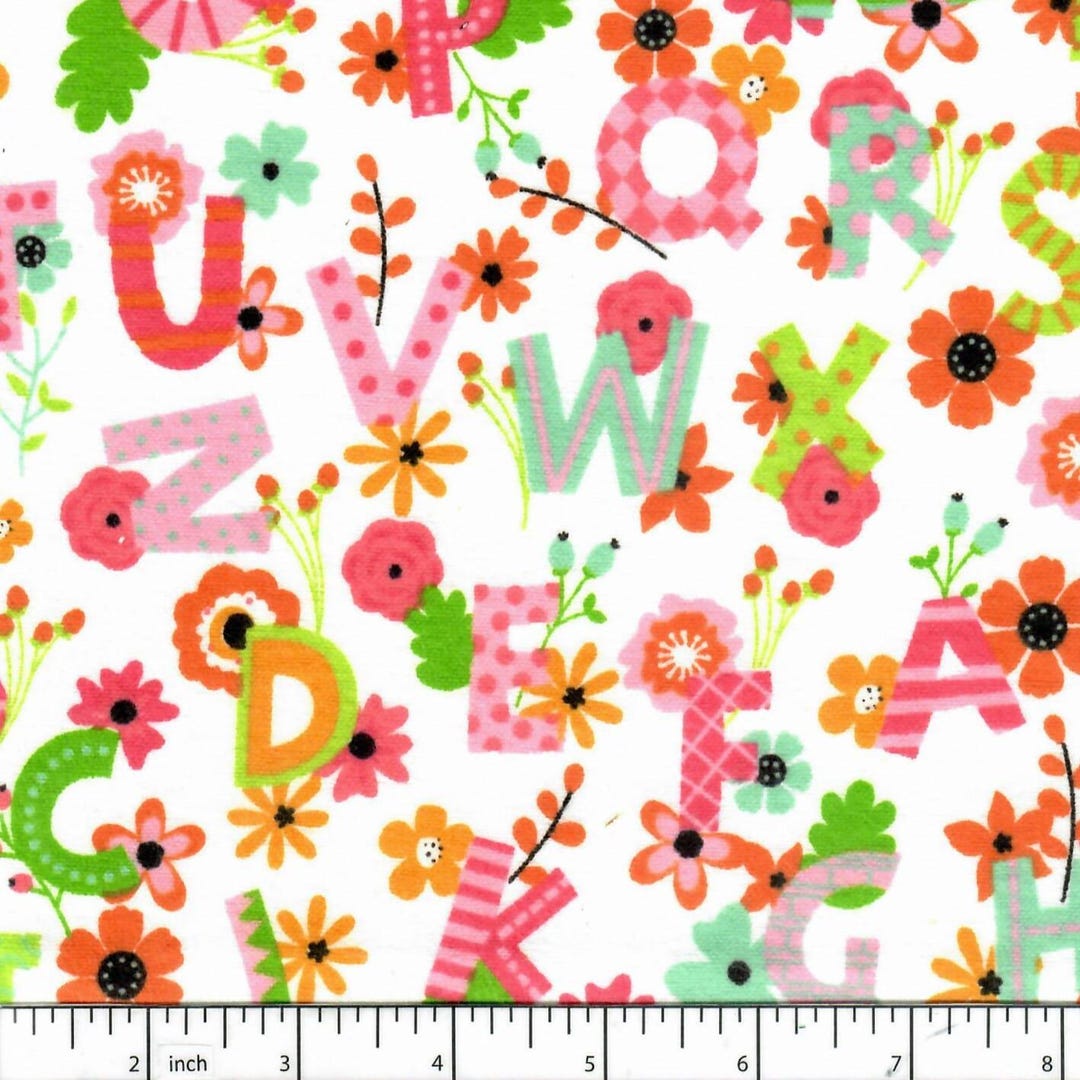 Spring Alphabet & Flowers Flannel Fabric - Etsy