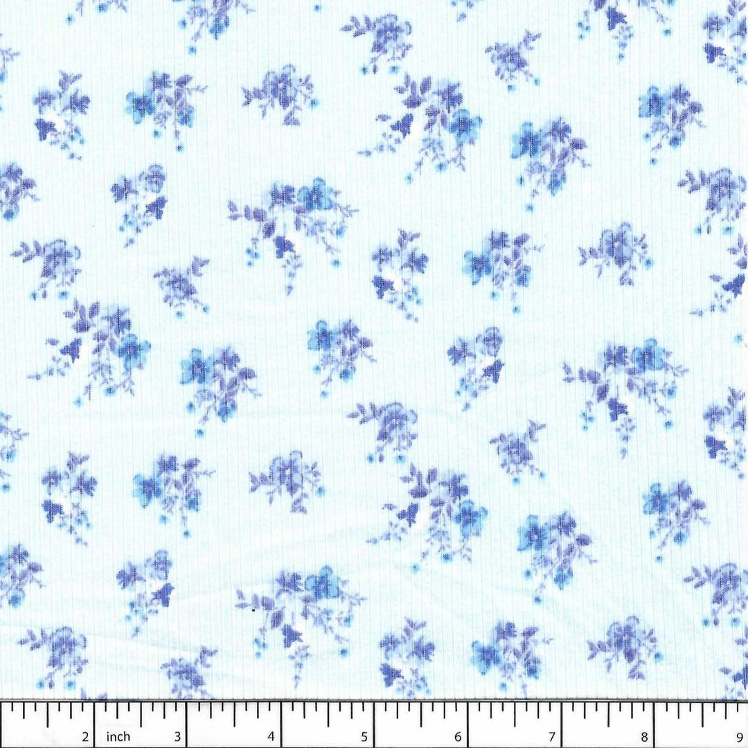 Elsa Light Blue Flower Bunches Soft Rib Knit Fabric - Etsy