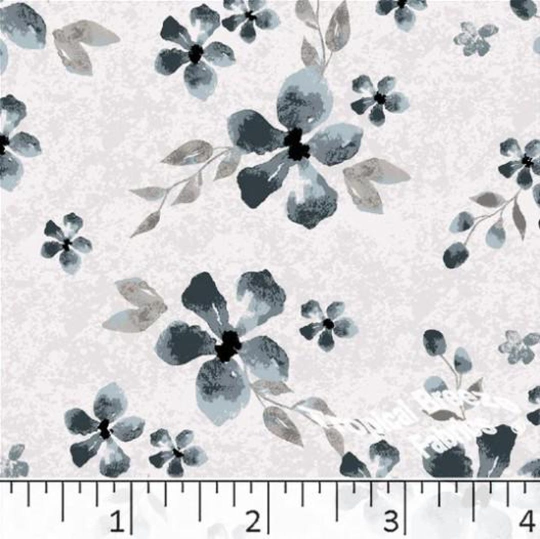 Slate Blue Flowers Poly Cotton Fabric - Etsy