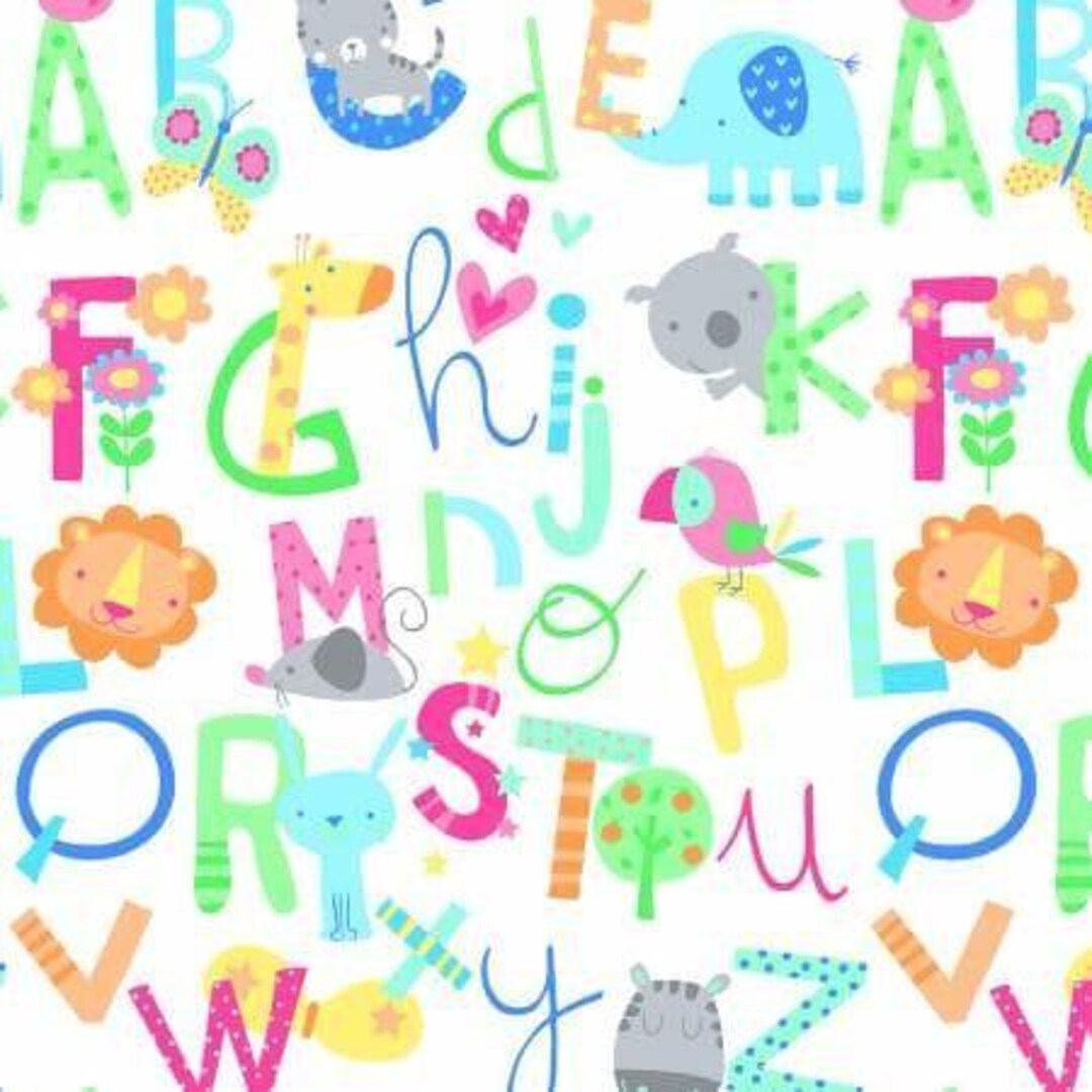 Multi Alphabet and Animals Flannel Fabric - Etsy