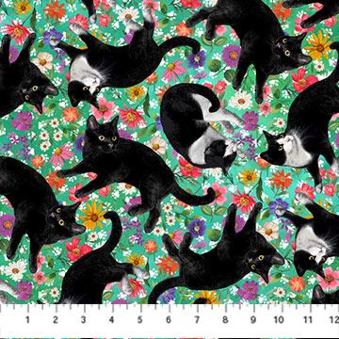 Northcott Hide and Seek Tossed Cats Quilting Cotton Fabric- Green Multi - Etsy