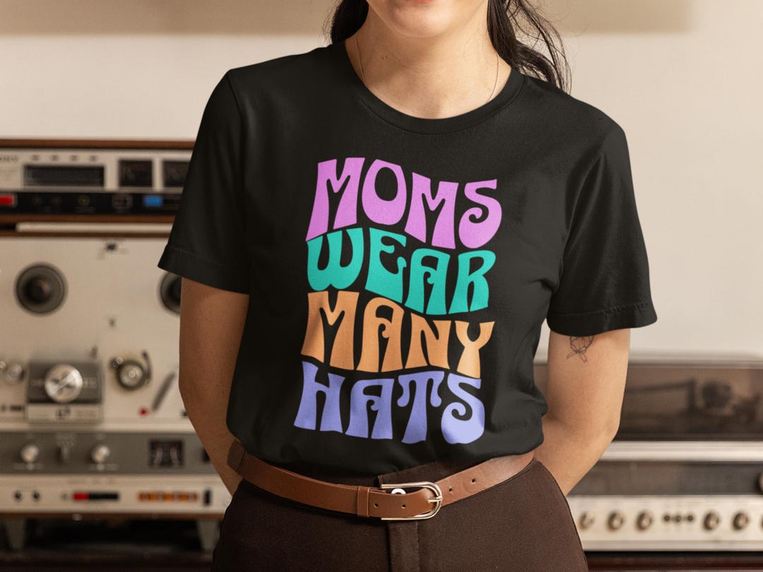 Groovy Moms Wear Many Hats Unisex Tee, Fun Retro Mom Gift Shirt, Bright ...