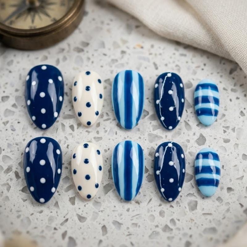 Navy Blue Nails Almond - Etsy