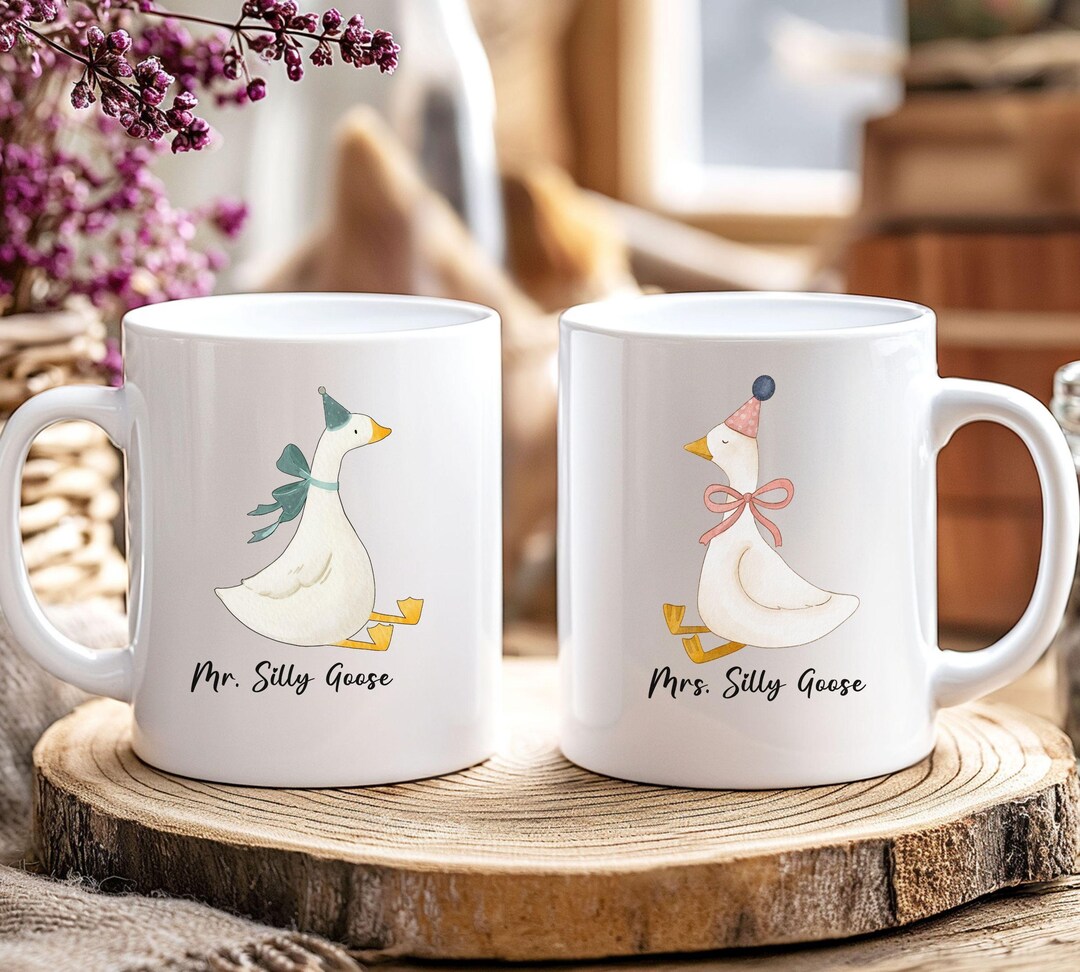 Mr and Mrs Silly Goose Mug Set, Cute Goose Couple Mugs, Funny Married ...