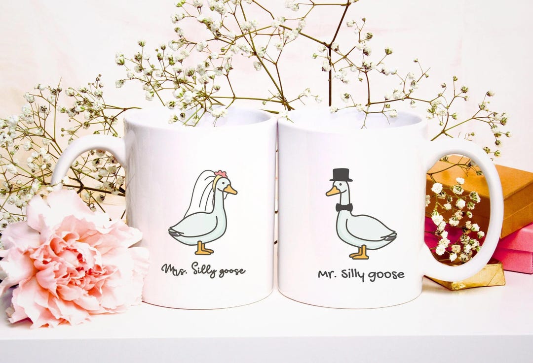 Mr and Mrs Silly Goose Mug Set, Cute Goose Wedding Mugs, Funny Married ...