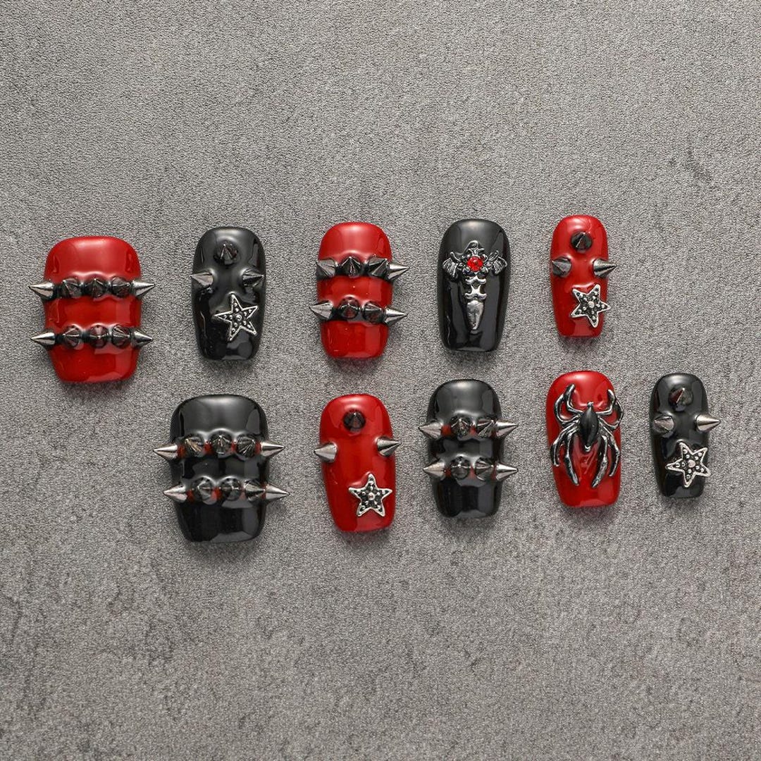 Handmade Gothic Press on Nails, Rivets, Spider & Punk Accents - Etsy
