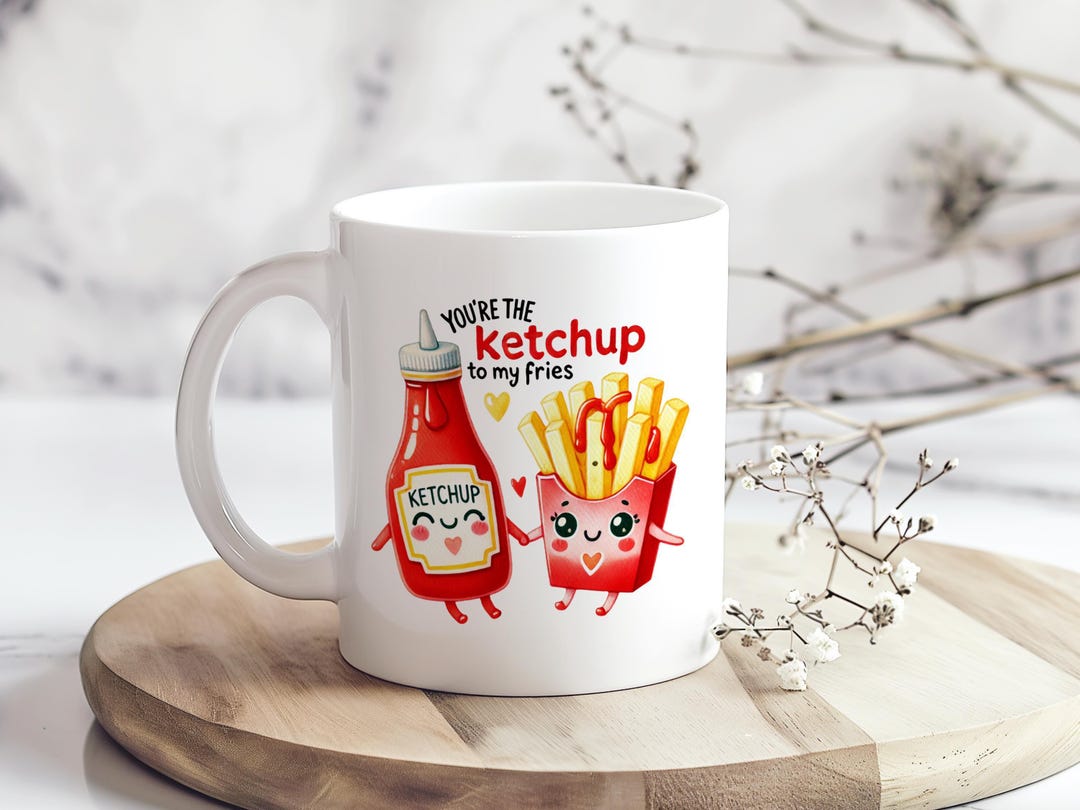 Ketchup and Fries Mug – Cute Cartoon Design, Funny Gift for Couples ...