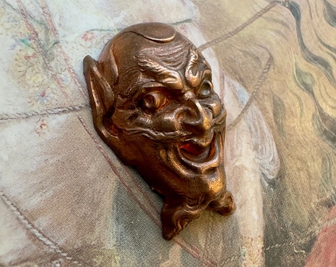 Vintage Rare Very Old Solid Brass Devil Face Mask Ornate Bold Raised ...
