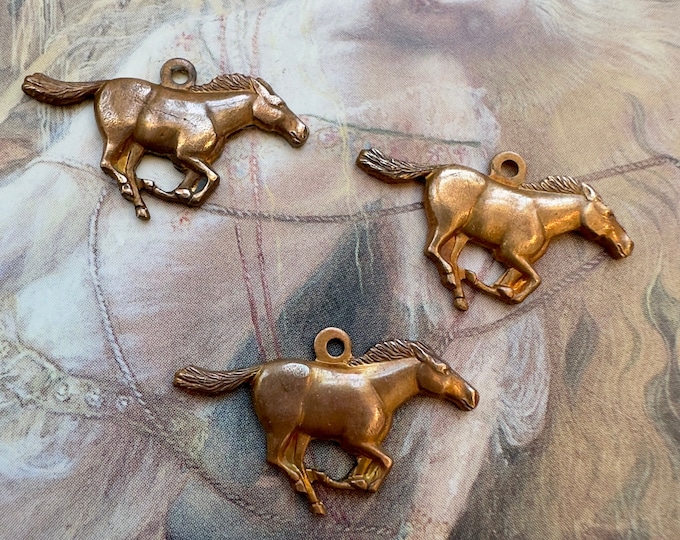 3 Vintage Art DECO Old Stock Solid Brass Mustang Charms Equine ...