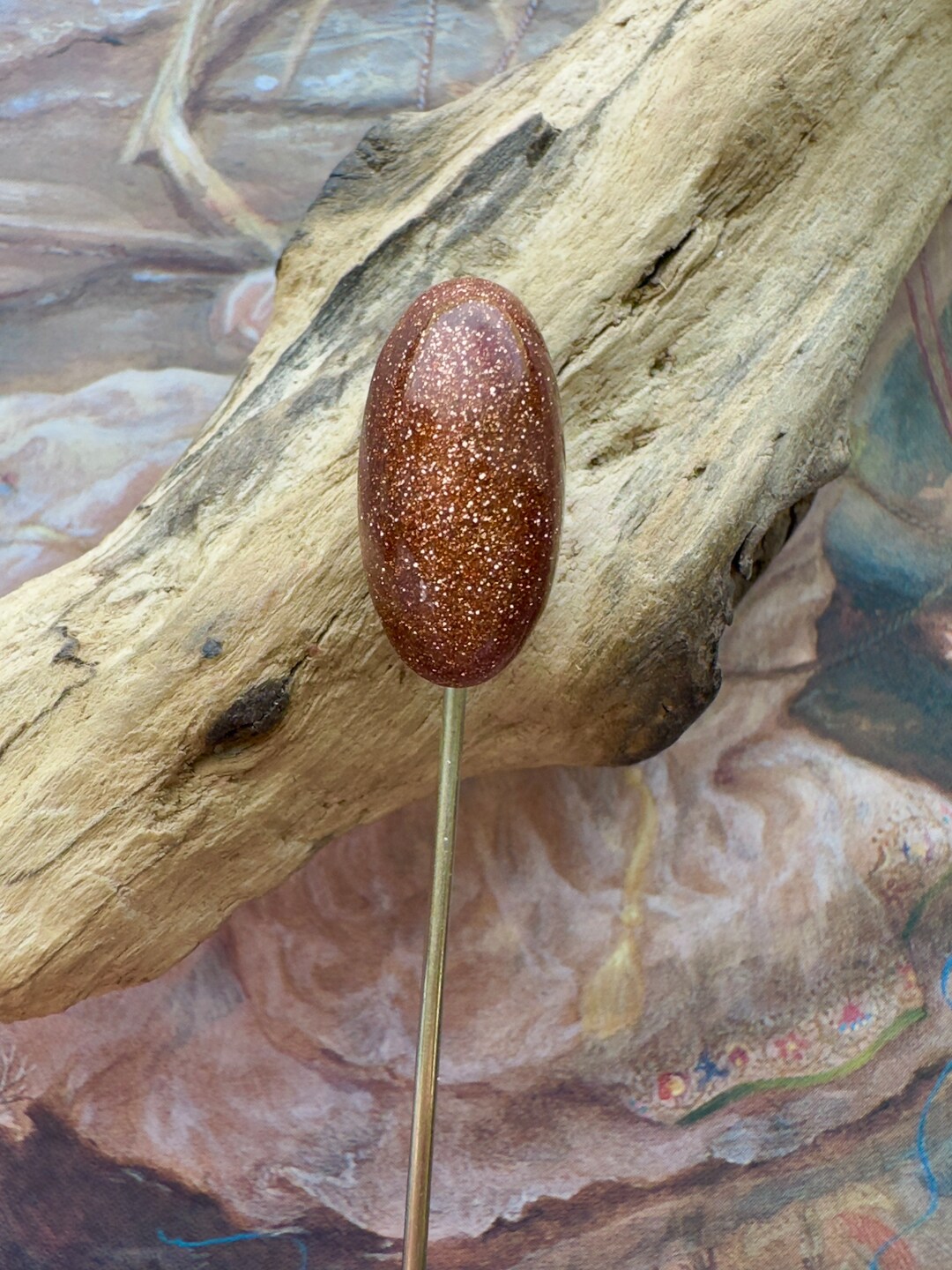 Vintage Art Deco Goldstone Gold Plated Stick PIN - REF 3475 - Etsy