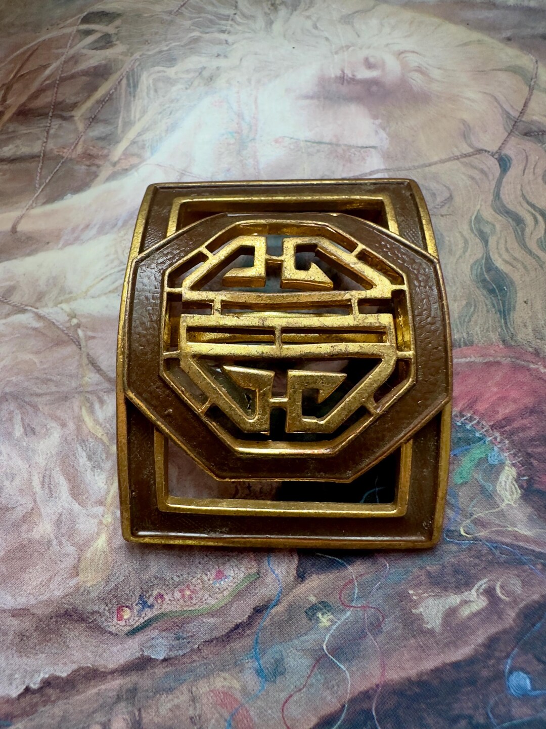 Vintage Enamel Buckle, French Art Deco Buckle, Original Brass Cold ...