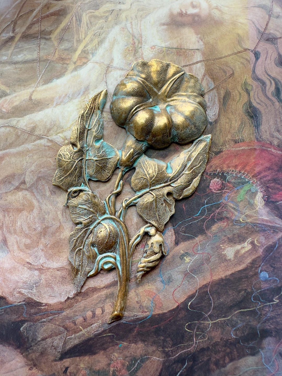 Vintage Solid Brass Deco Flower Spray Pendant Cold Enamel Jewelry ...