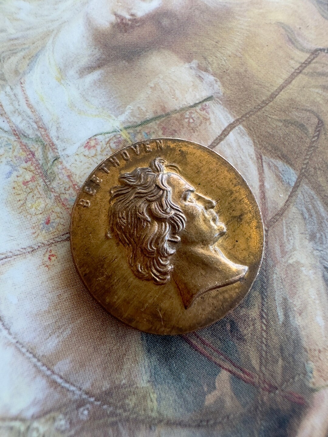 Vintage RARE Solid BRASS Art Deco Coin Beethoven Figural Composer Thick ...