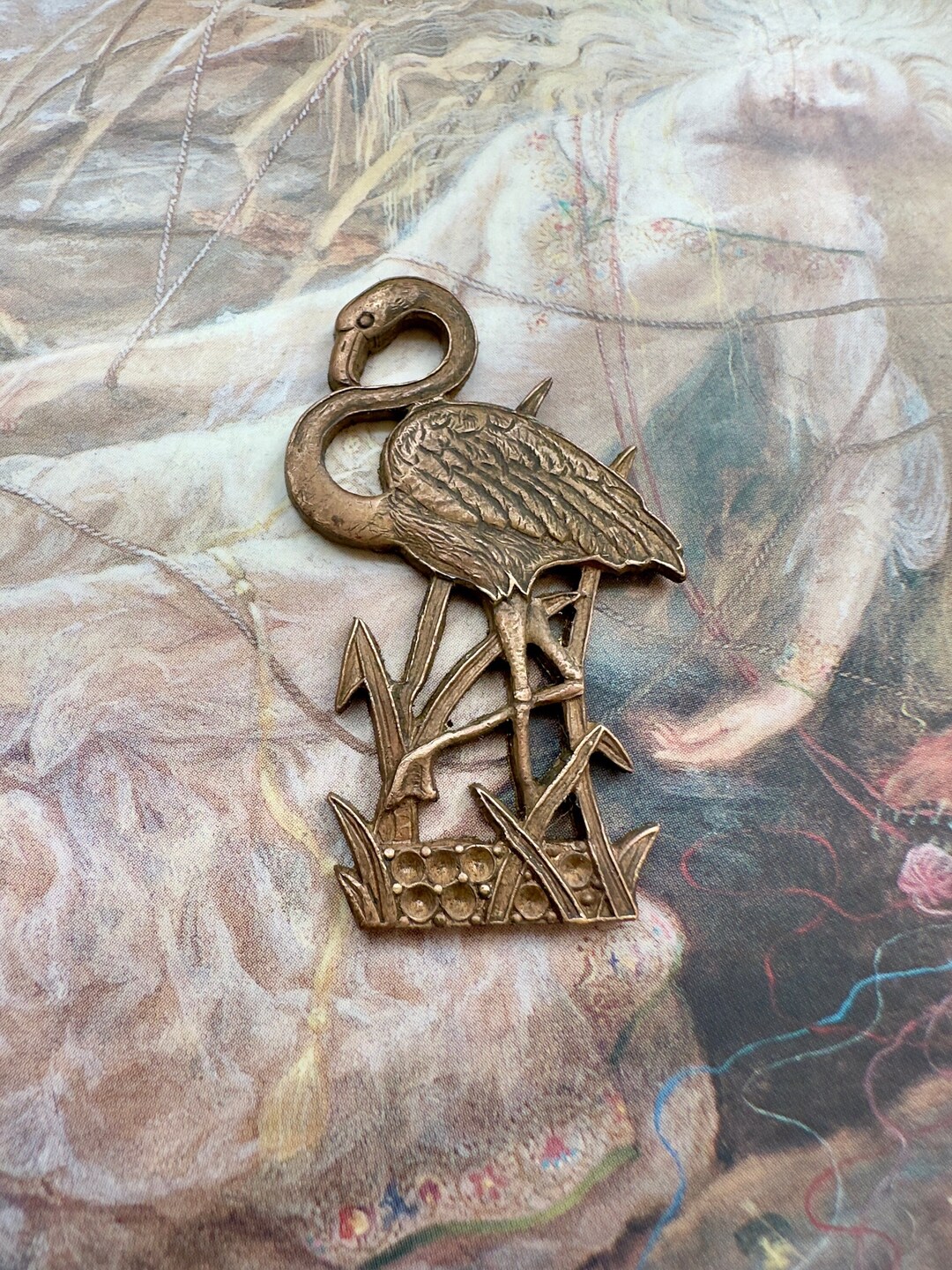 Vintage Solid Brass Rare France FLAMINGO Island Reeds Original Pendant ...
