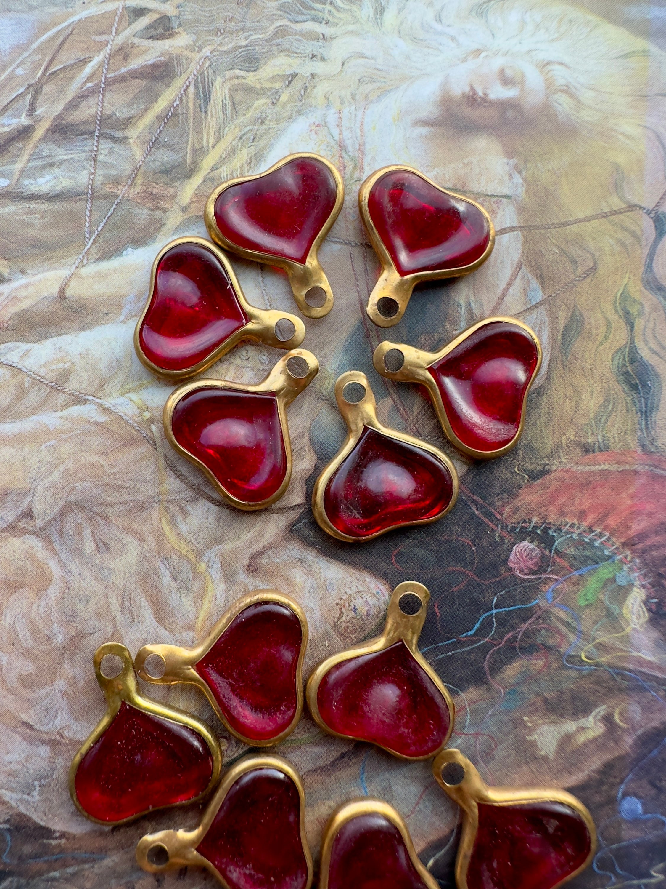 12 Vintage Ruby Red LUCITE Resin Channel Set HEART Flower Petal Small ...