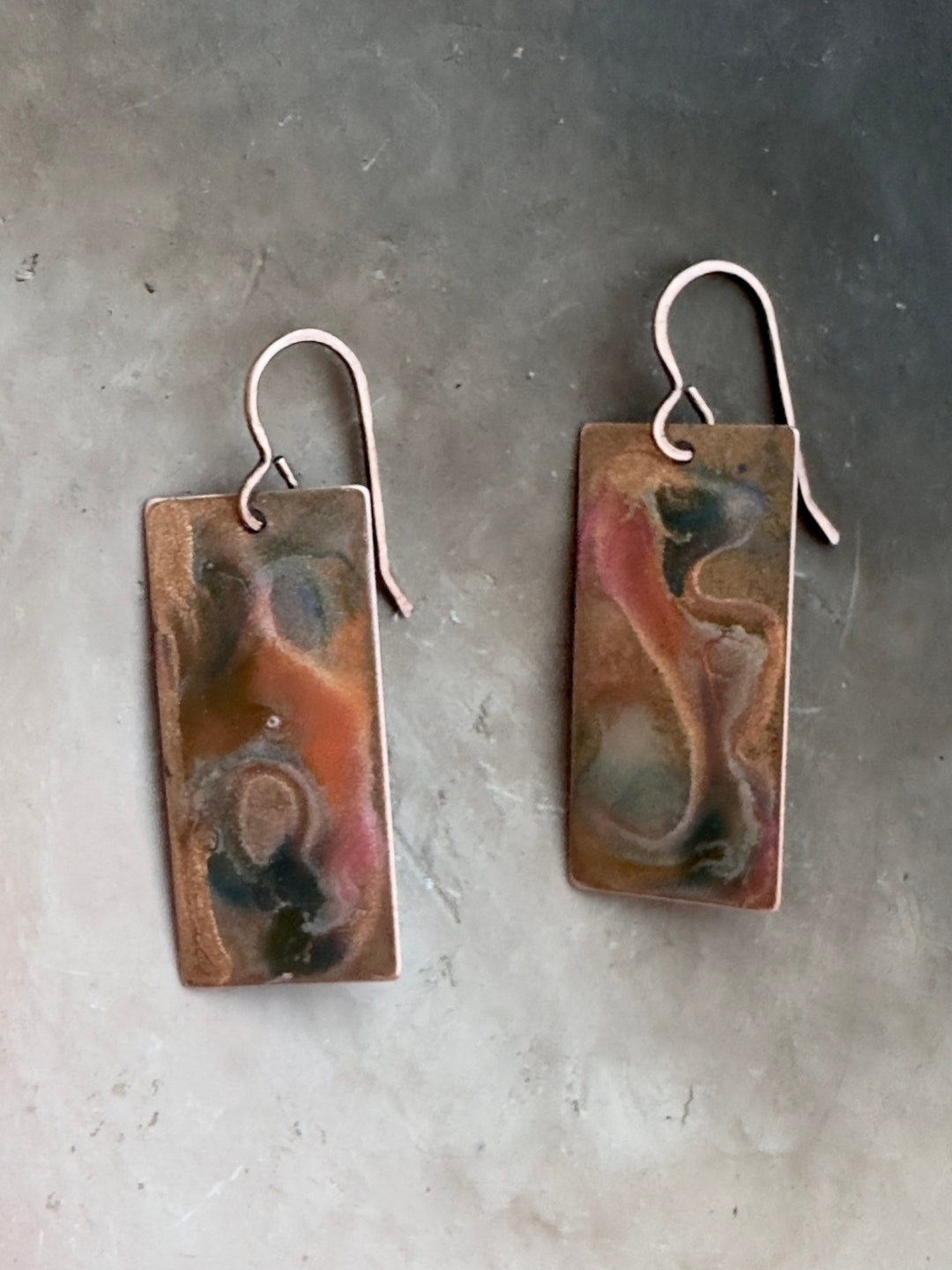Enamel Earrings, Artisan Hand Enameled Solid Copper Earrings, Cold ...