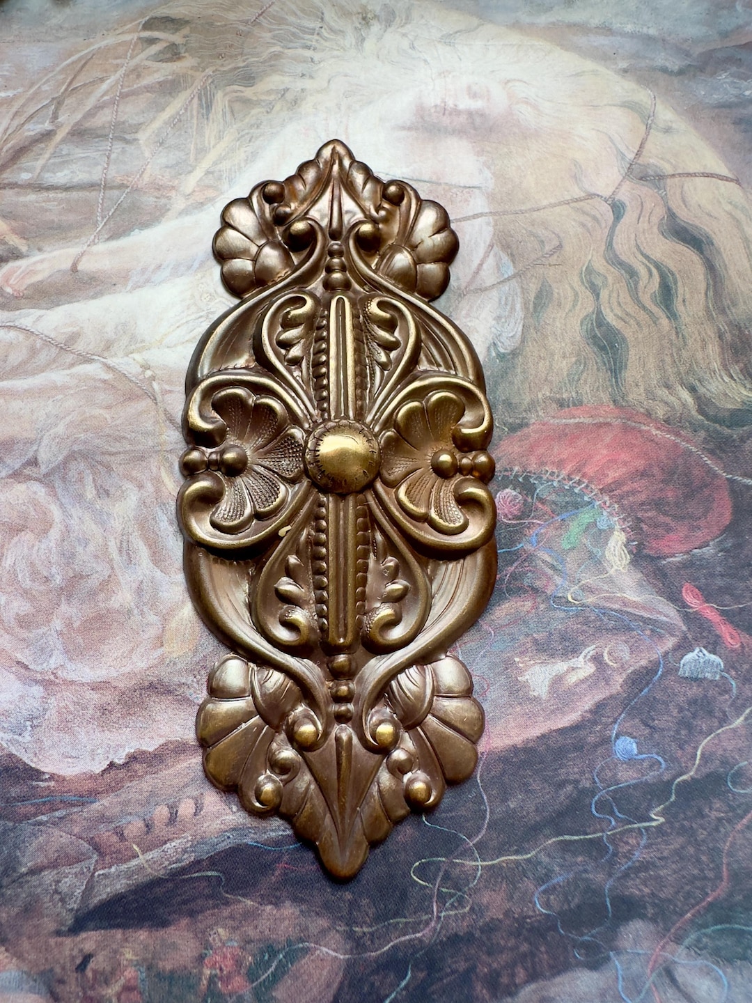 Vintage Art Deco 3.5” GORGEOUS Solid Brass Bold Raised Relief Repousse ...